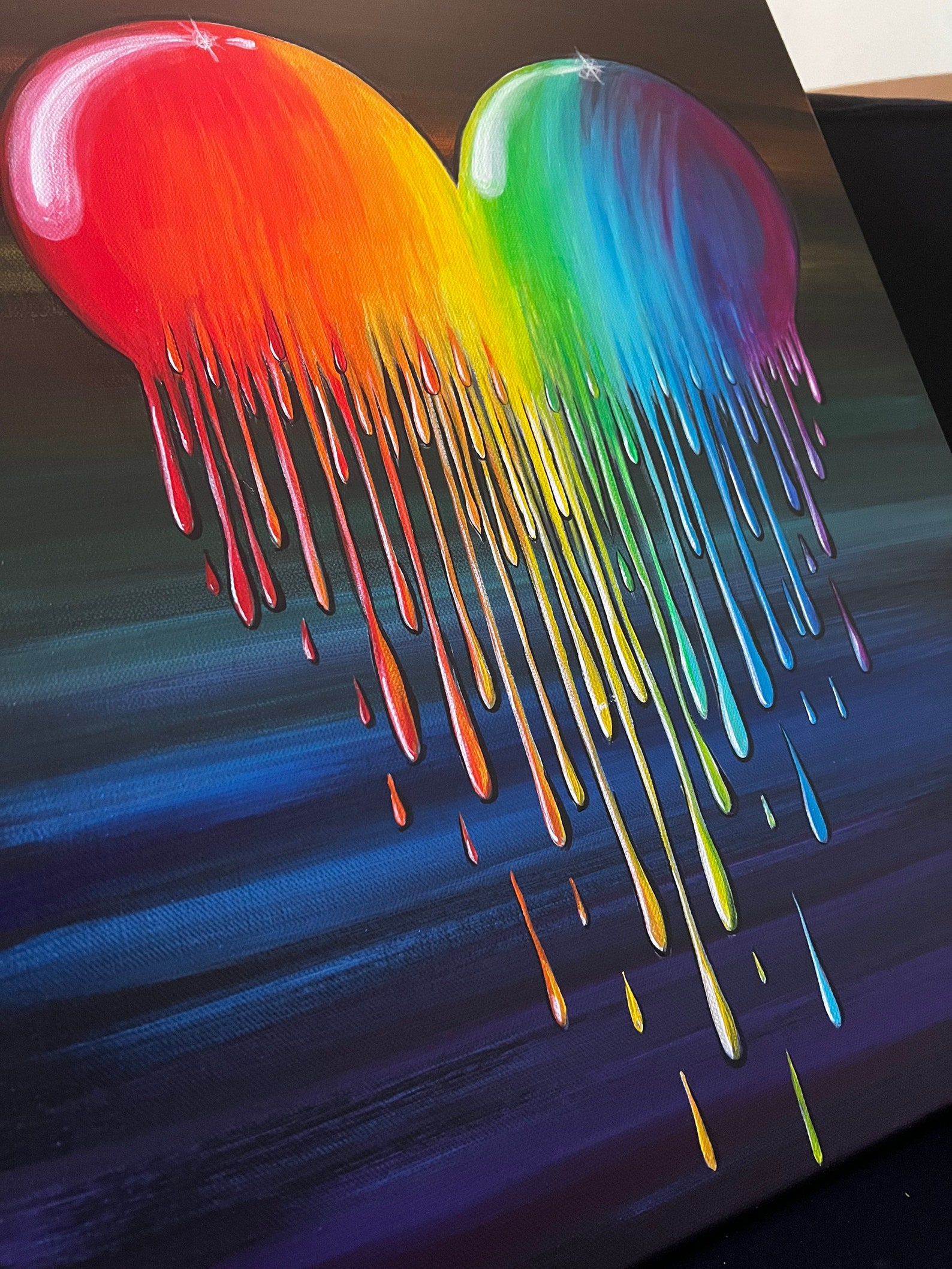 Rainbow Drip Heart Art - Etsy