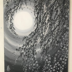 Spring Moon Cherry Blossom Painting - Etsy