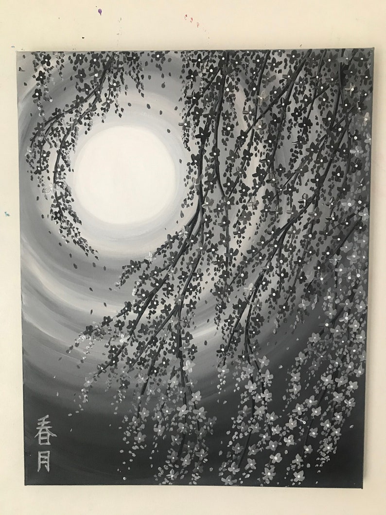 Spring Moon Cherry Blossom Painting | Etsy