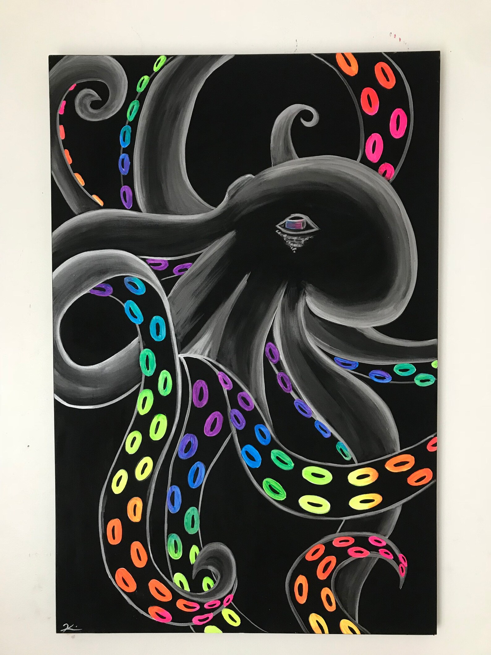 Rainbow Black Octopus Painting - Etsy