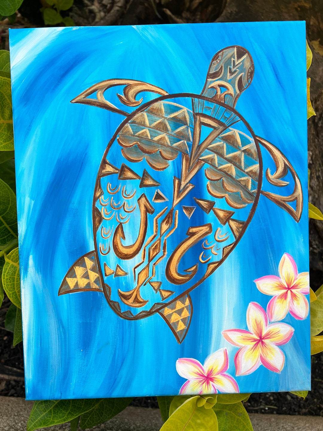 Hawaiian Turtle Tribal Artwork With Plumeria Flowers - Etsy