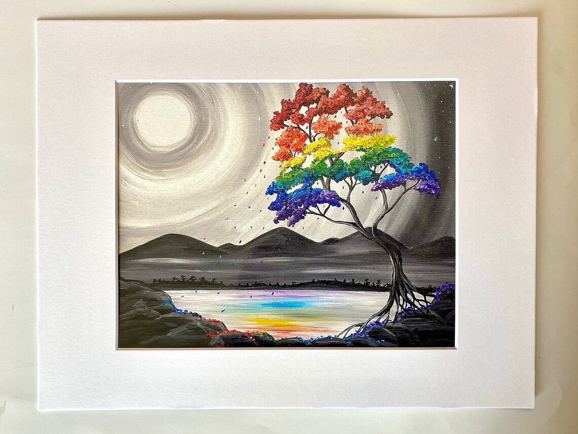 Rainbow Bonsai Tree Painting - Etsy
