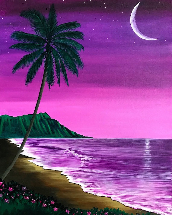 Moon Over Diamond Head Painting. - Etsy