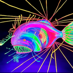 Black Light Anglerfish Painting - Etsy