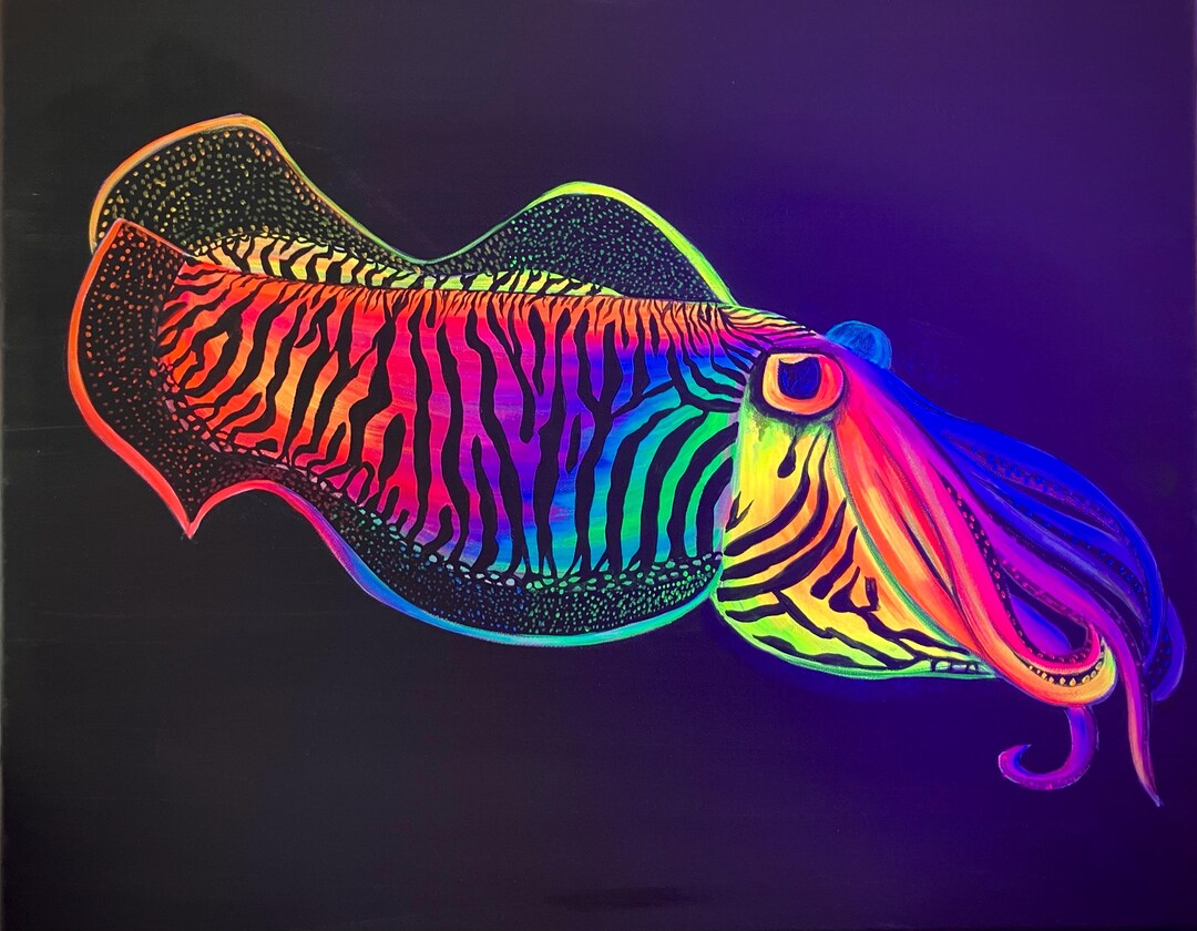 Blacklight Original Cuttlefish Painting - Etsy