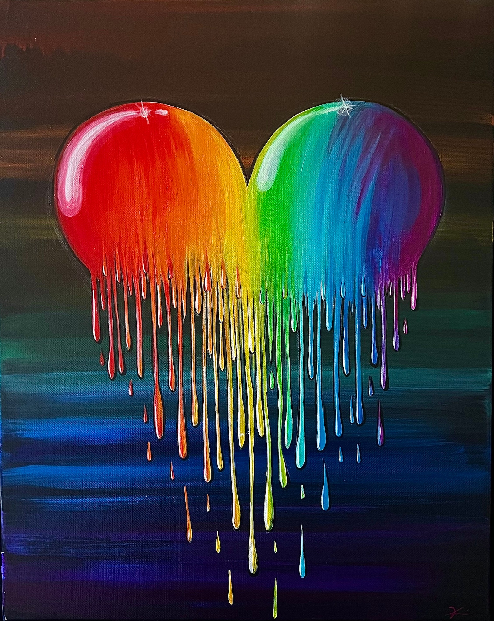Rainbow Drip Heart Art - Etsy