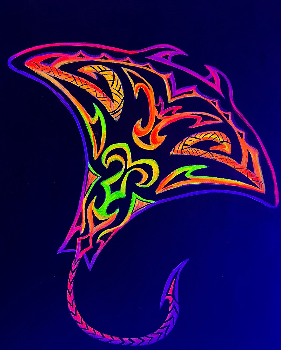 Black Light Tribal Manta Ray Art - Etsy