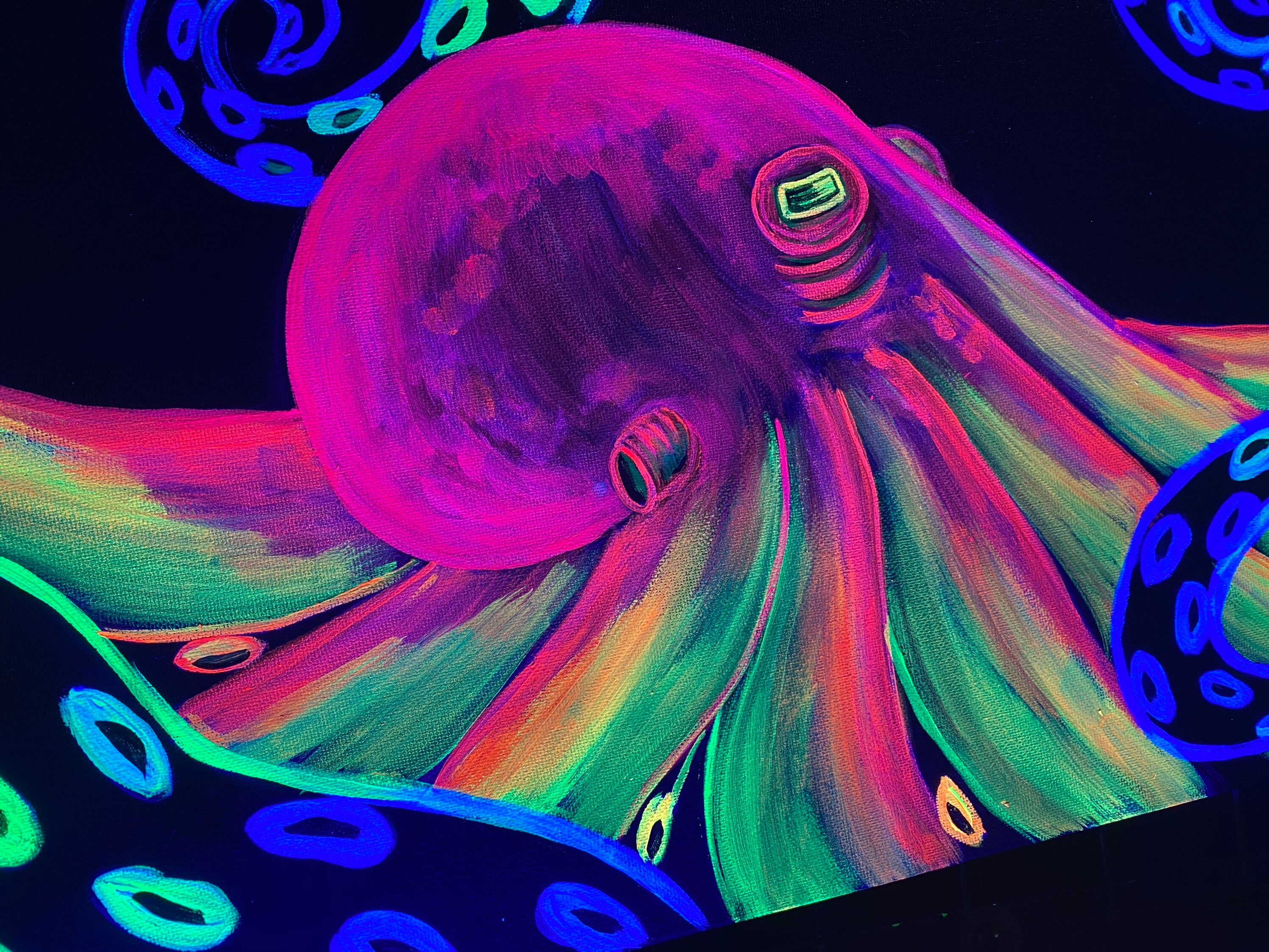 Rainbow black light octopus painting | Etsy