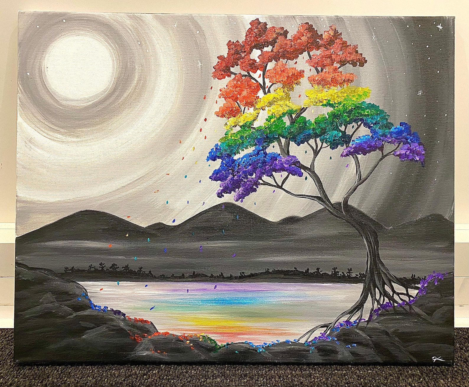 Rainbow Bonsai Tree Painting - Etsy