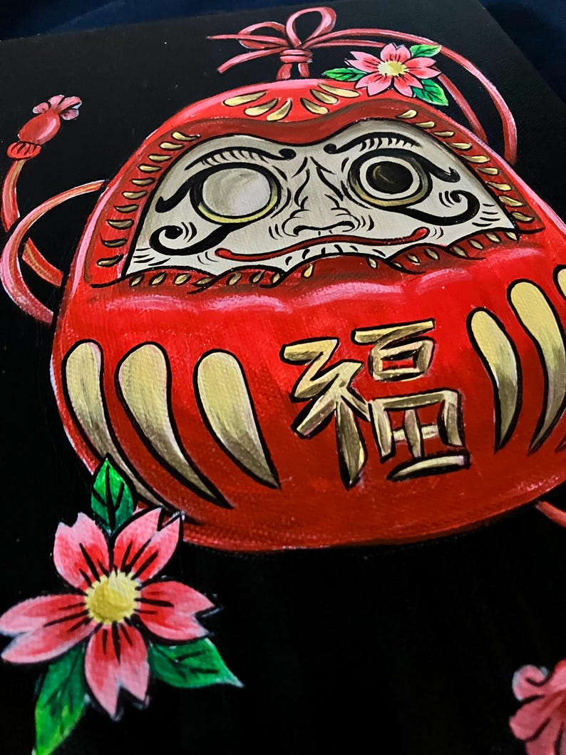 Hand-painted Daruma Doll Canvas Art, Japanese Good Luck Talisman - Etsy