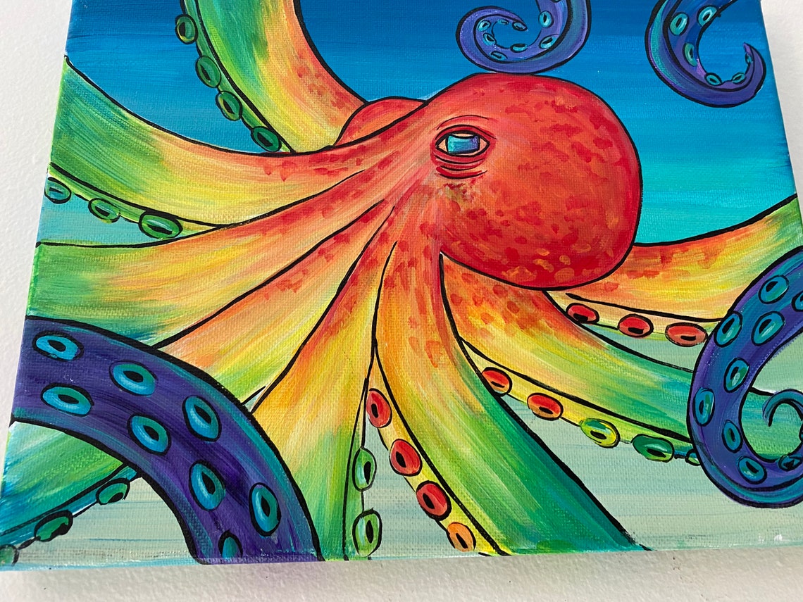 Rainbow Octopus Painting - Etsy