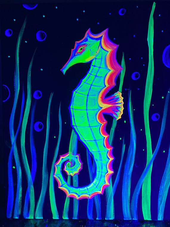 Black Light Seahorse Painting - Etsy