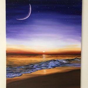 Beautiful Beach Moonlight Painting - Etsy