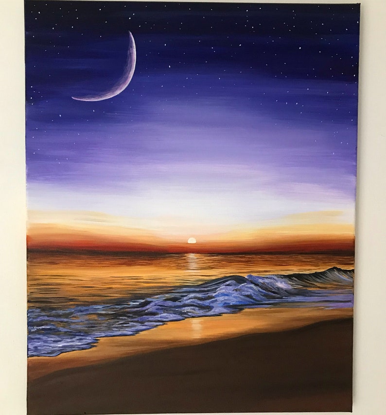 Beautiful Beach Moonlight Painting - Etsy