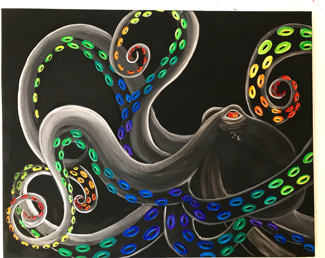 Black Rainbow Octopus Painting - Etsy