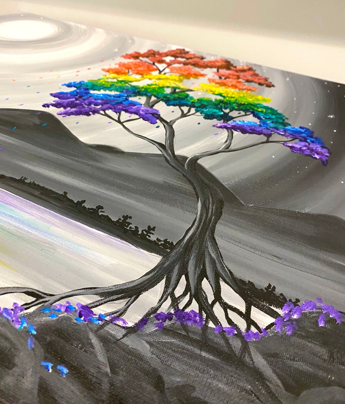 Rainbow Bonsai Tree Painting - Etsy