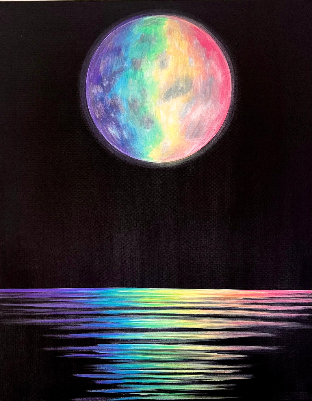 Rainbow Moon Painting - Etsy