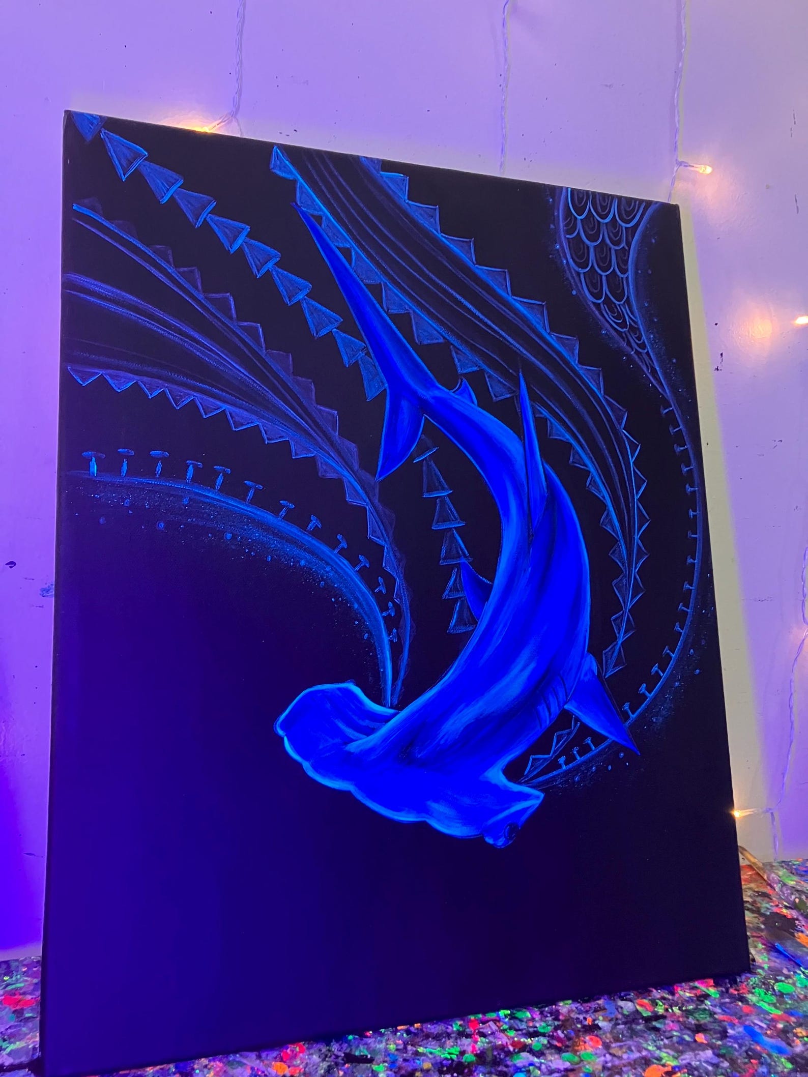 Tribal Hawaiian Shark Blacklight up Reactive Painting - Etsy