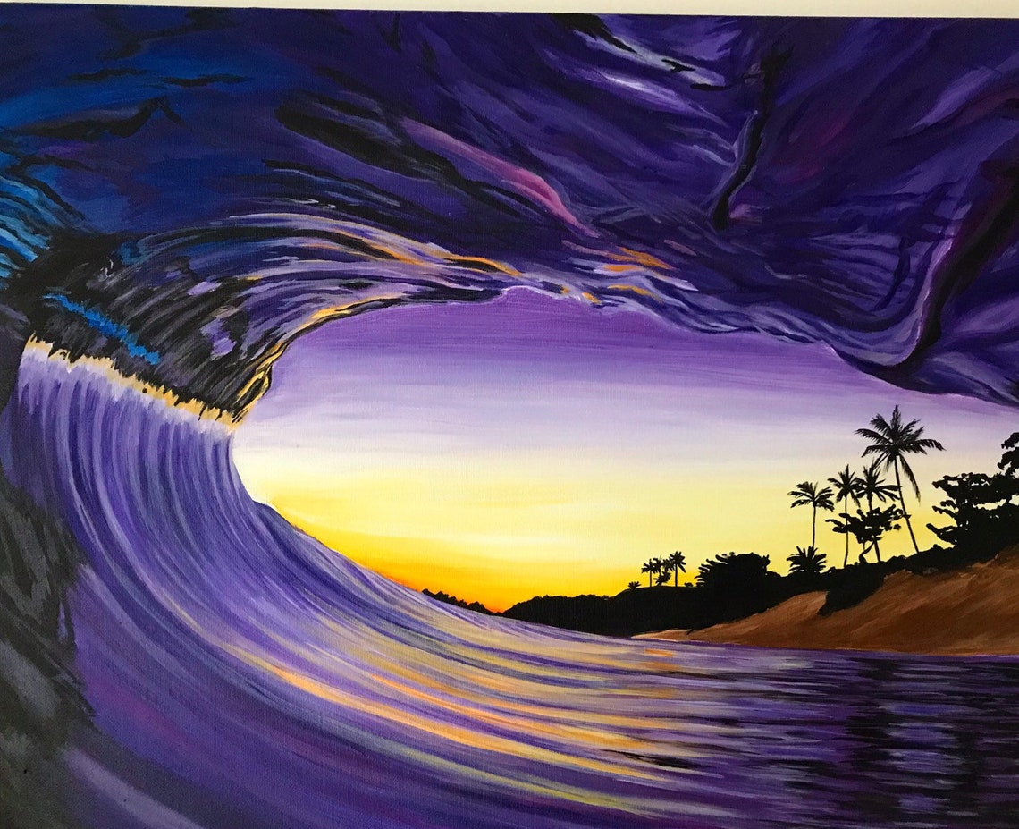 Purple Sunset Wave Art Print, Ocean Lover Gift (8x10) - Etsy