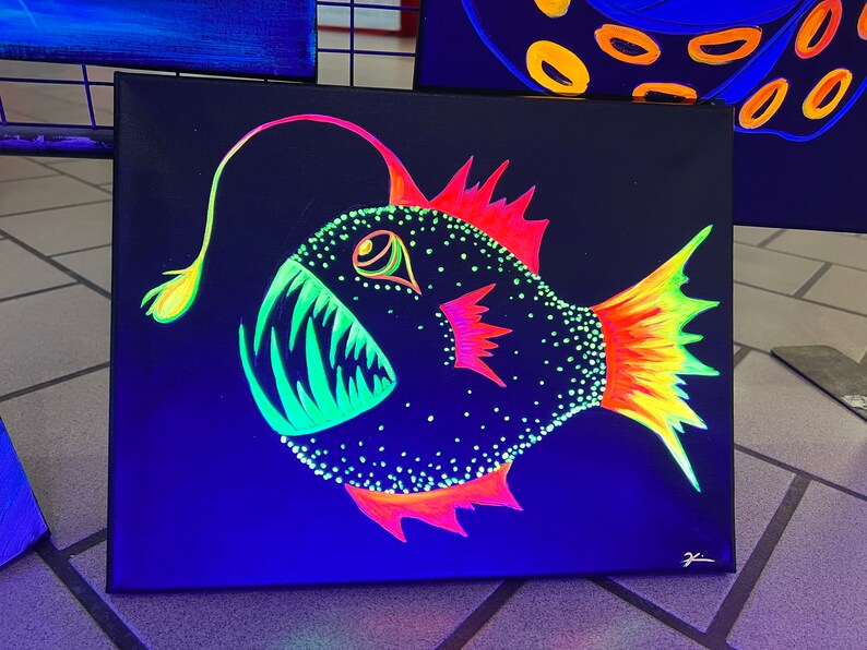 Black Light Angler Fish Painting - Etsy