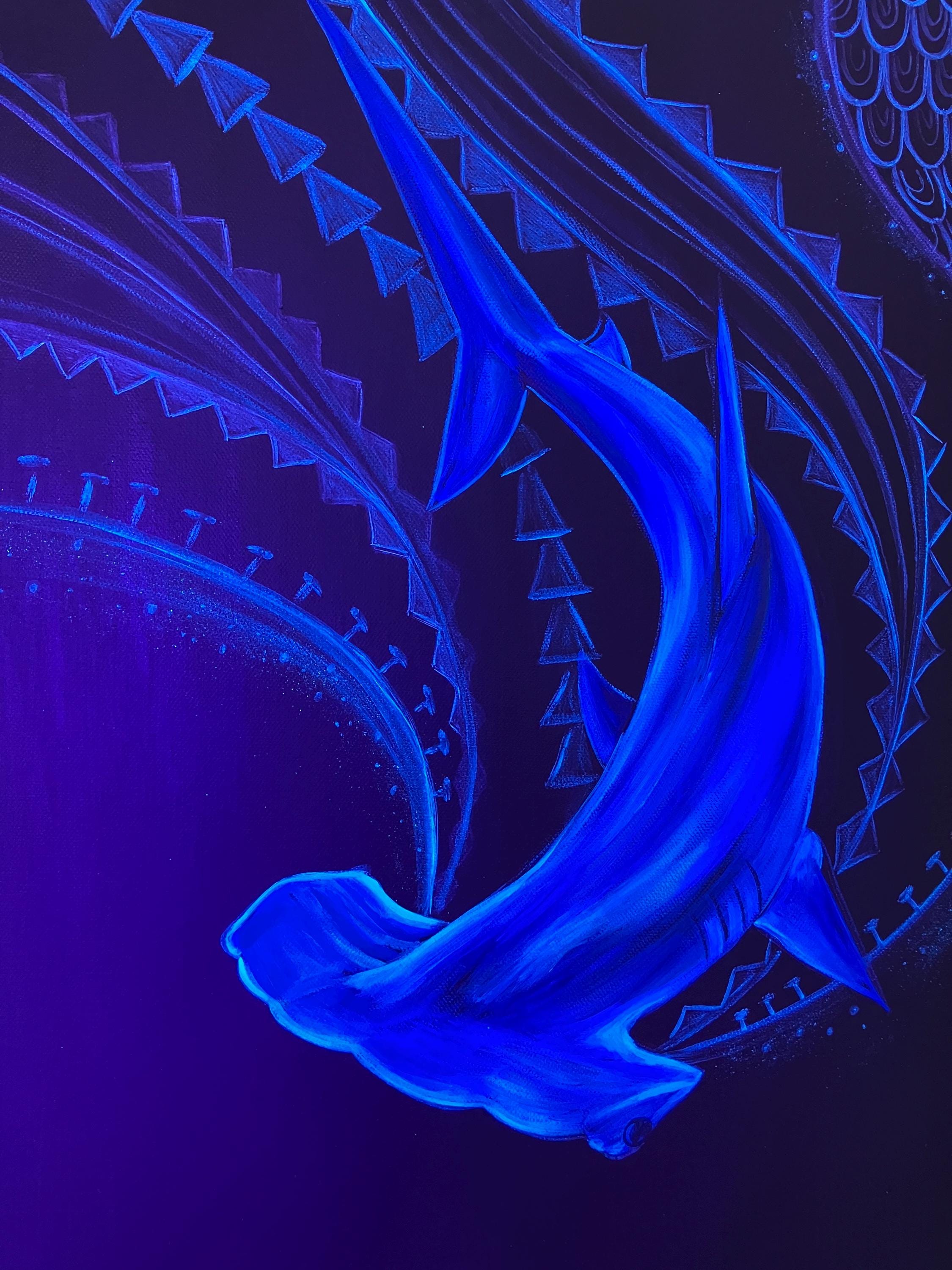 Tribal Hawaiian Shark Blacklight up Reactive Painting - Etsy