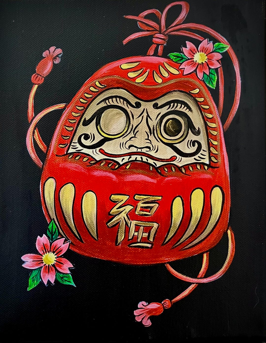 Hand-painted Daruma Doll Canvas Art, Japanese Good Luck Talisman - Etsy