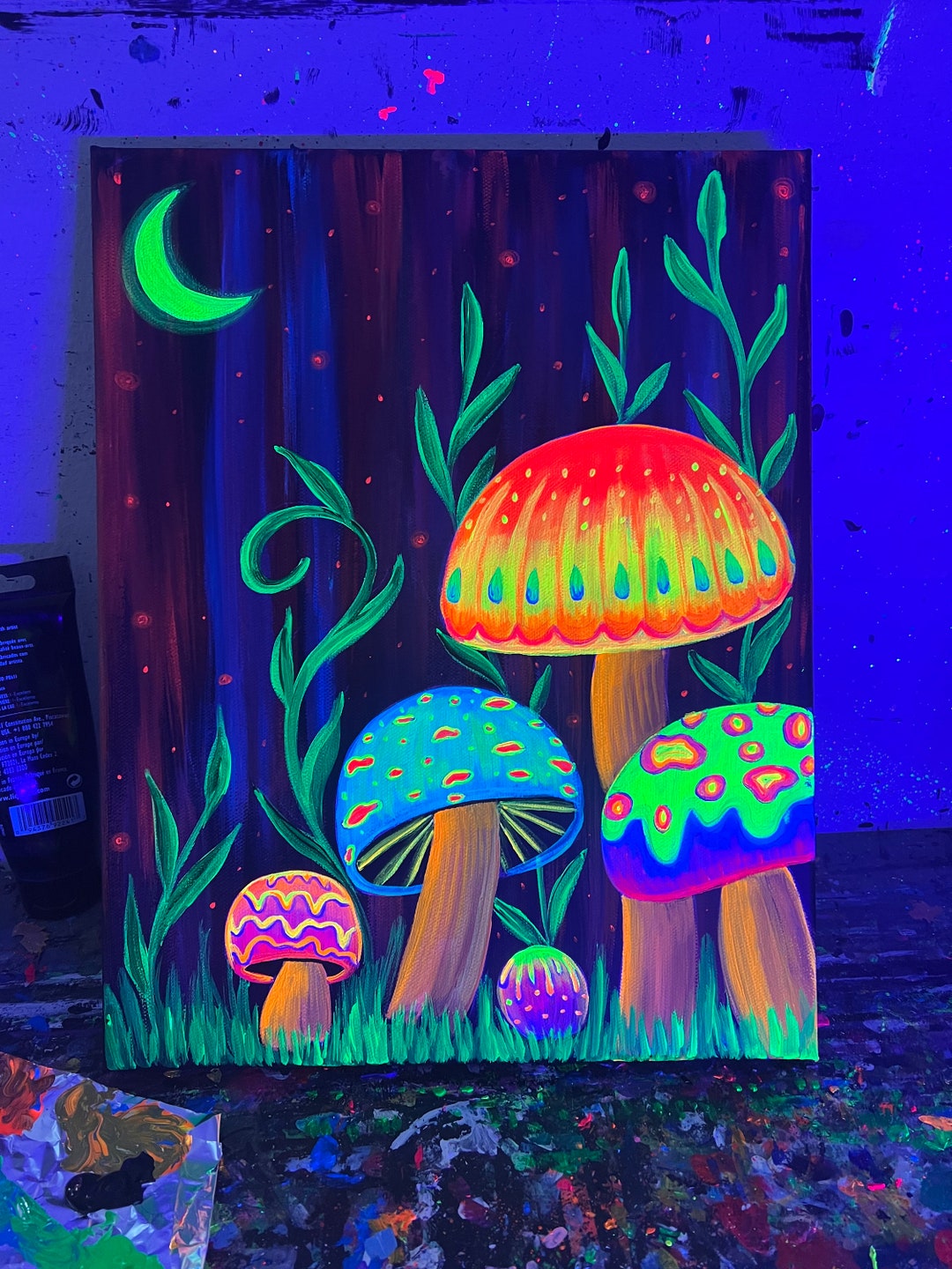 Magic Mushroom Black Light Original Canvas Painting - Etsy