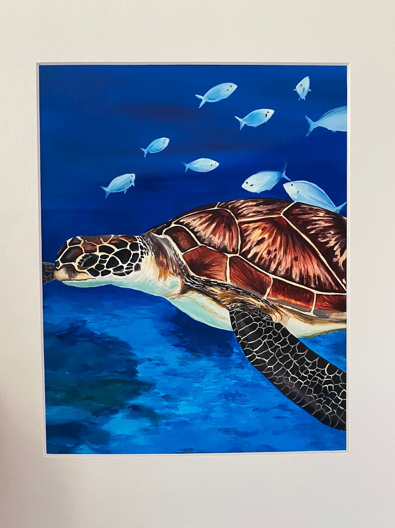Hawaiian Sea Turtle Art Print, Honu Artwork (11x14 Matted) - Etsy