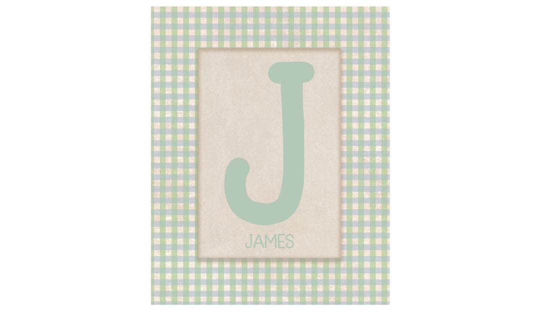Personalized Custom UNFRAMED 8x10 Green Blue Initial and Name GINGHAM ...