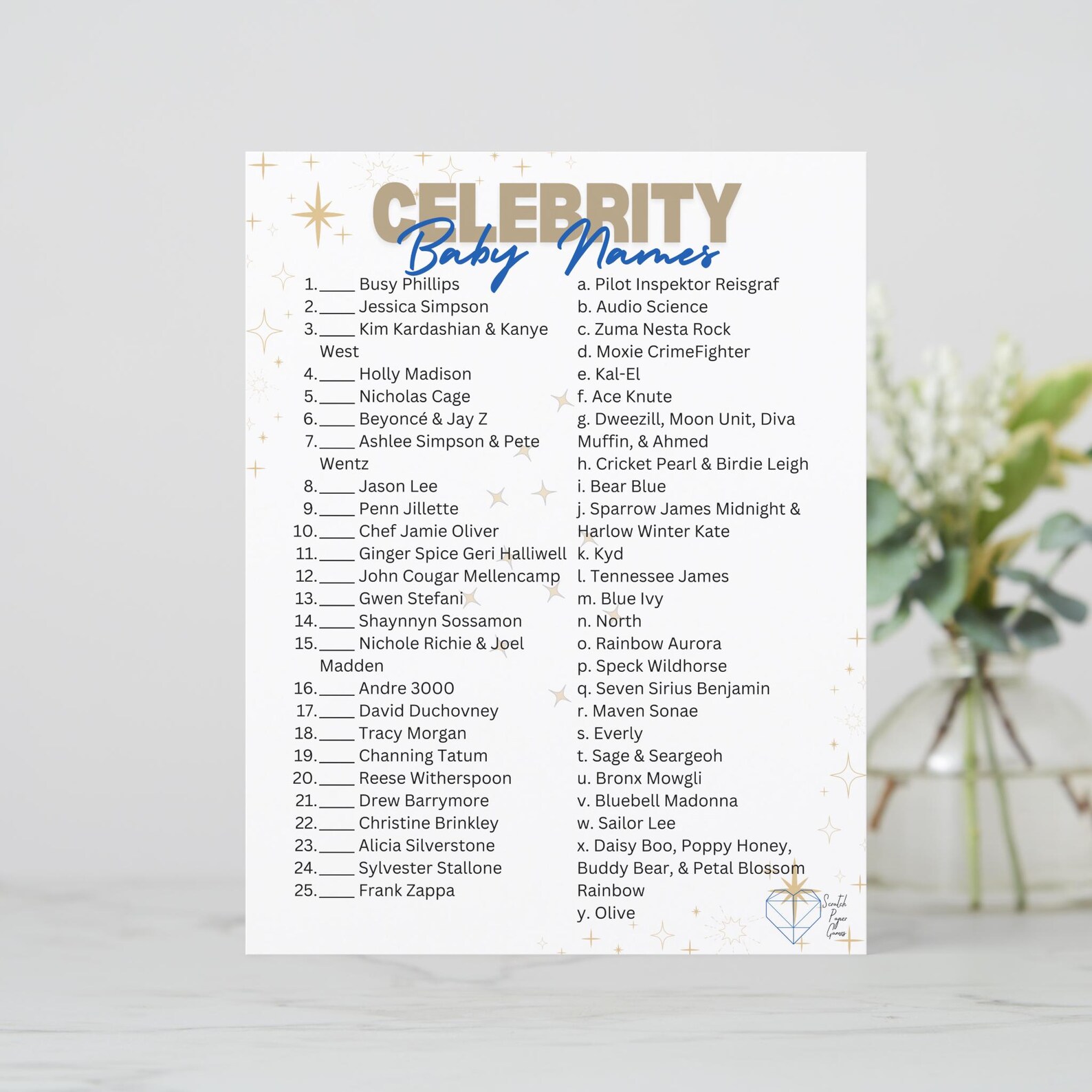 Celebrity Baby Name Game *digital Download* - Etsy