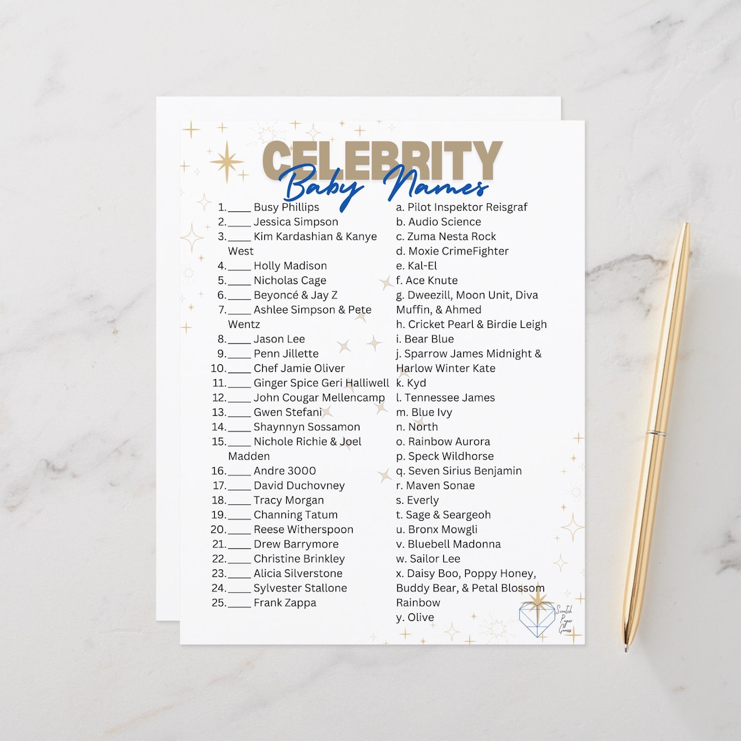 Celebrity Baby Name Game *digital Download* - Etsy