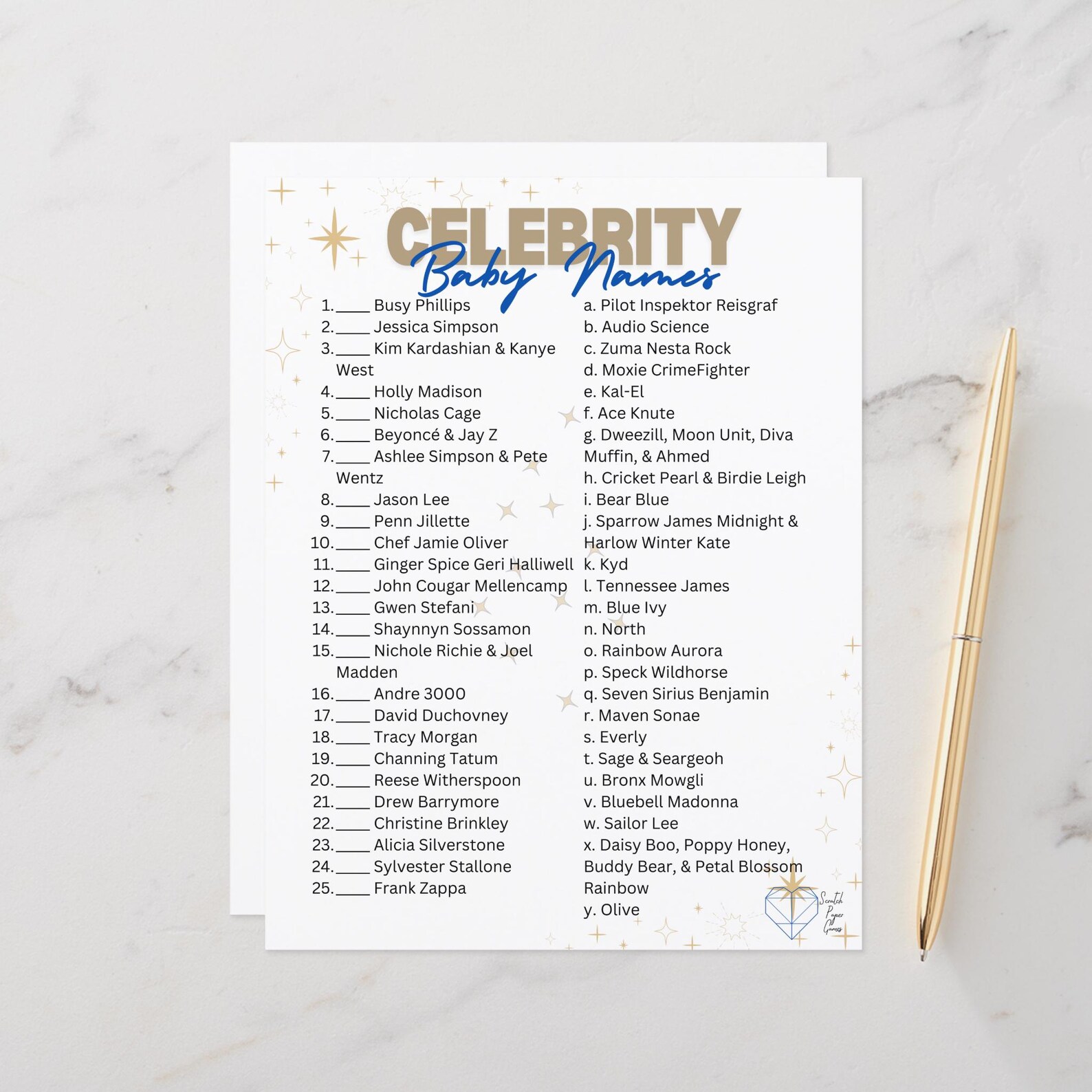 Celebrity Baby Name Game *digital Download* - Etsy