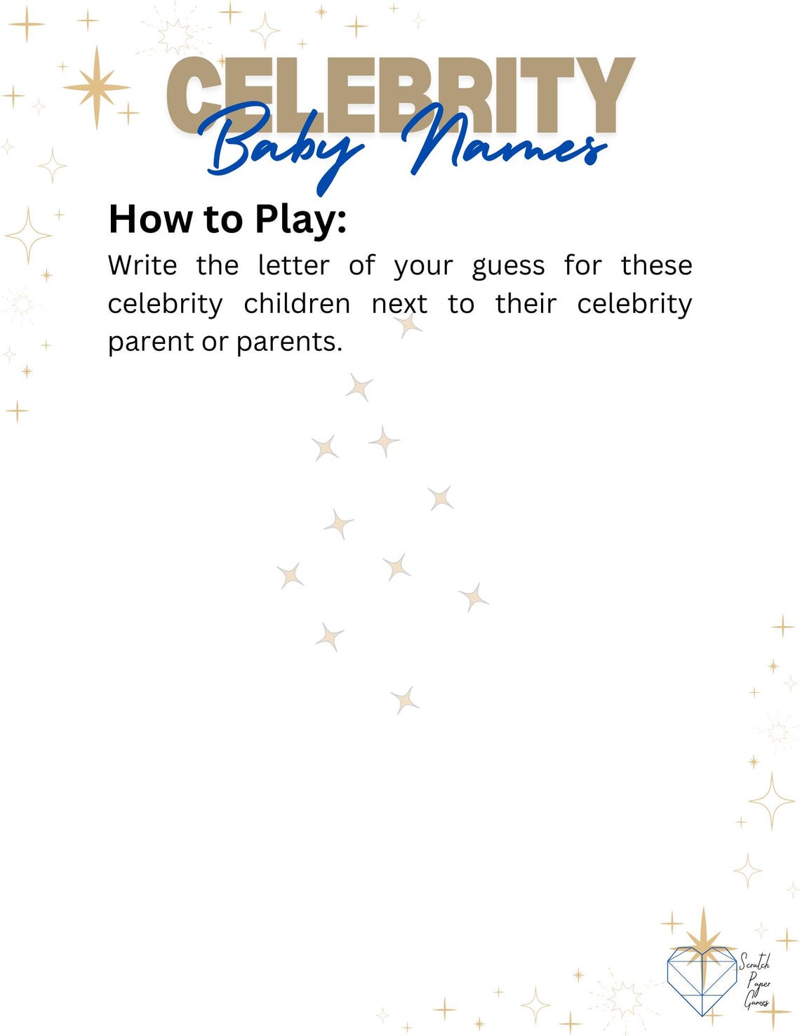 Celebrity Baby Name Game *digital Download* - Etsy