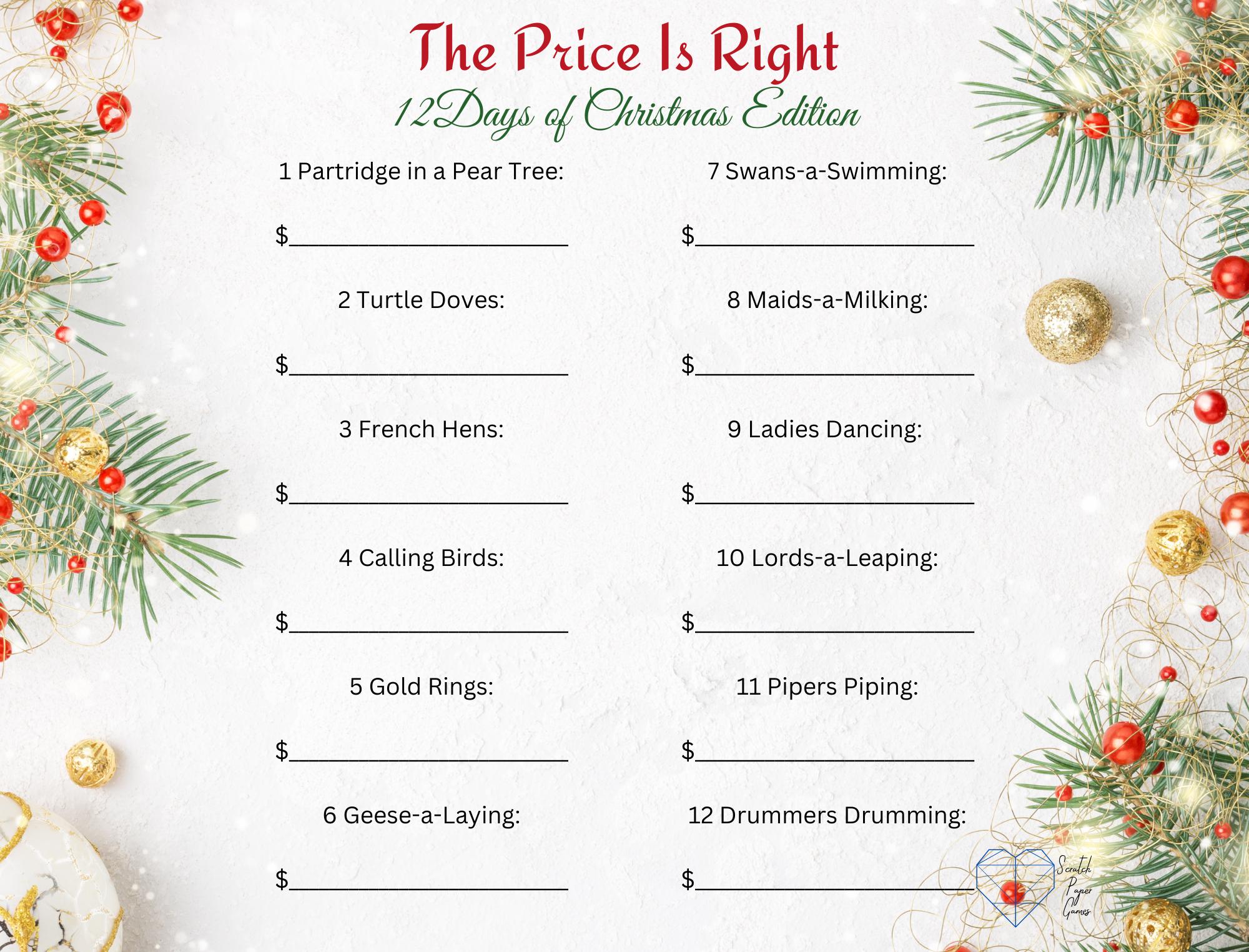 The Price is Right - 12 Days of Christmas Edition 2024 - Etsy