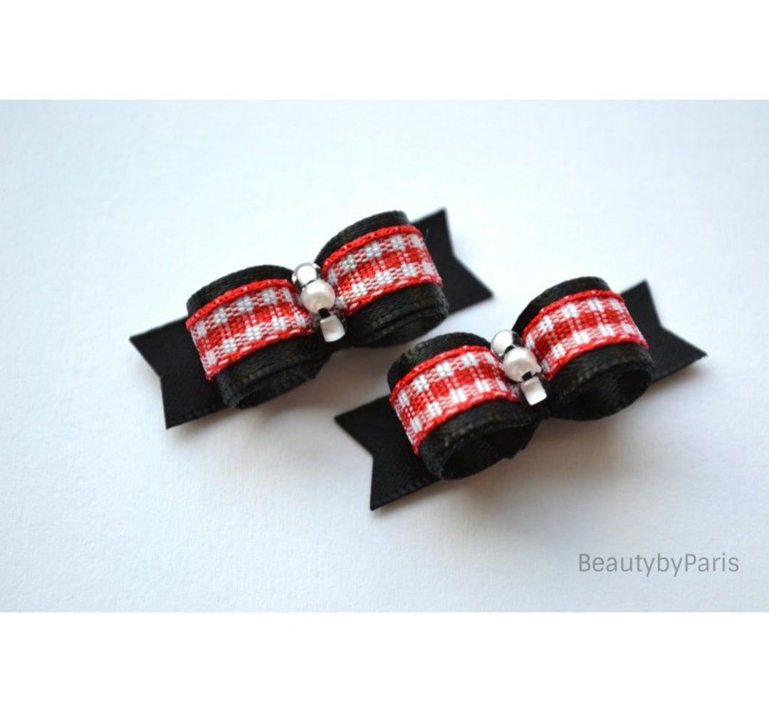 Coletas a cuadros negras y rojas de 3/8 Tiny Dog Bows - Etsy España