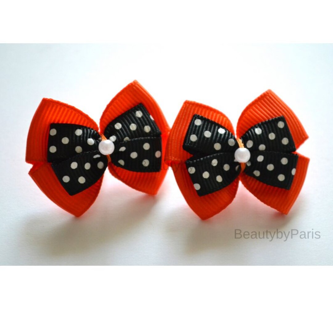 Orange and Black 1.5" Pigtail Dog Bows - Etsy