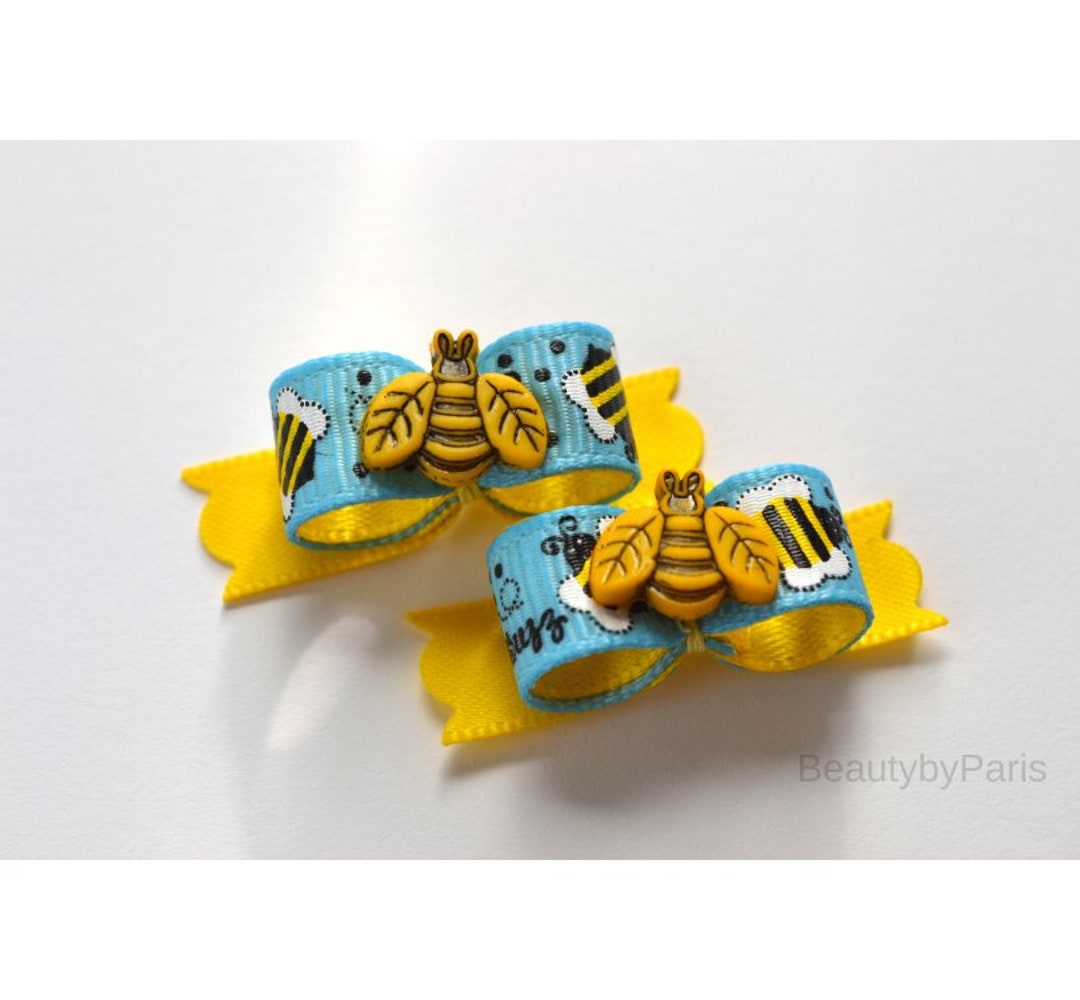 3/8" Buzzing Bees Pigtails (tiny Dog Bows) - Etsy