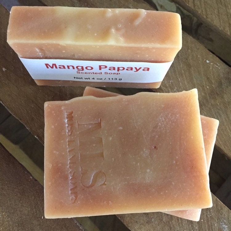 Mango Papaya Scented Cold Process Soap with Shea Butter, 4 oz / 113 g bar