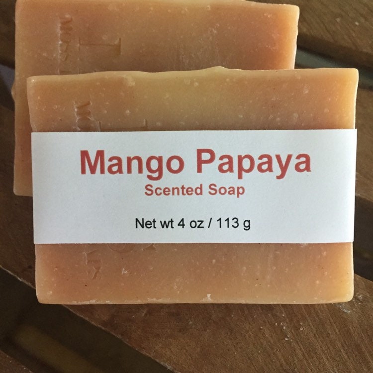 Mango Papaya Scented Cold Process Soap with Shea Butter, 4 oz / 113 g bar
