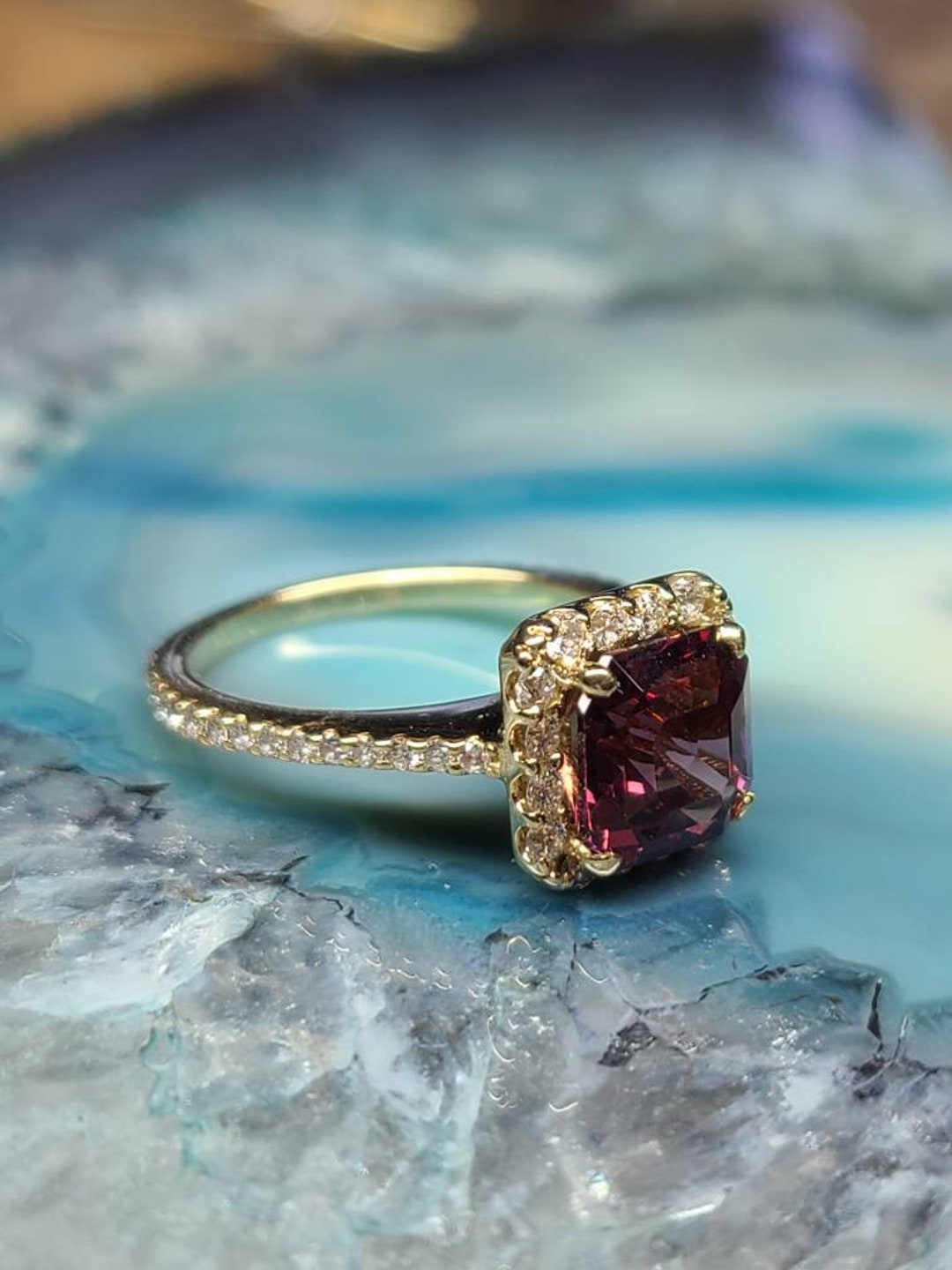 Gorgeous Square Cut Raspberry Garnet Ring. - Etsy