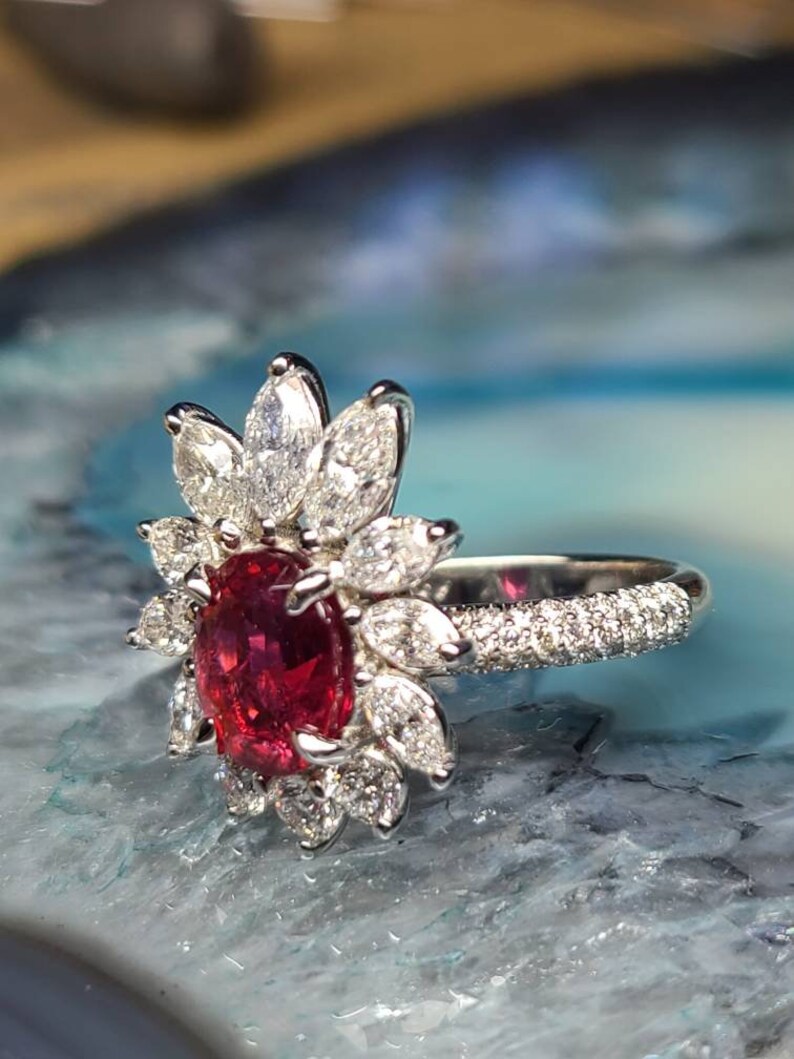 Oval Red Spinel and Diamond Ring. - Etsy