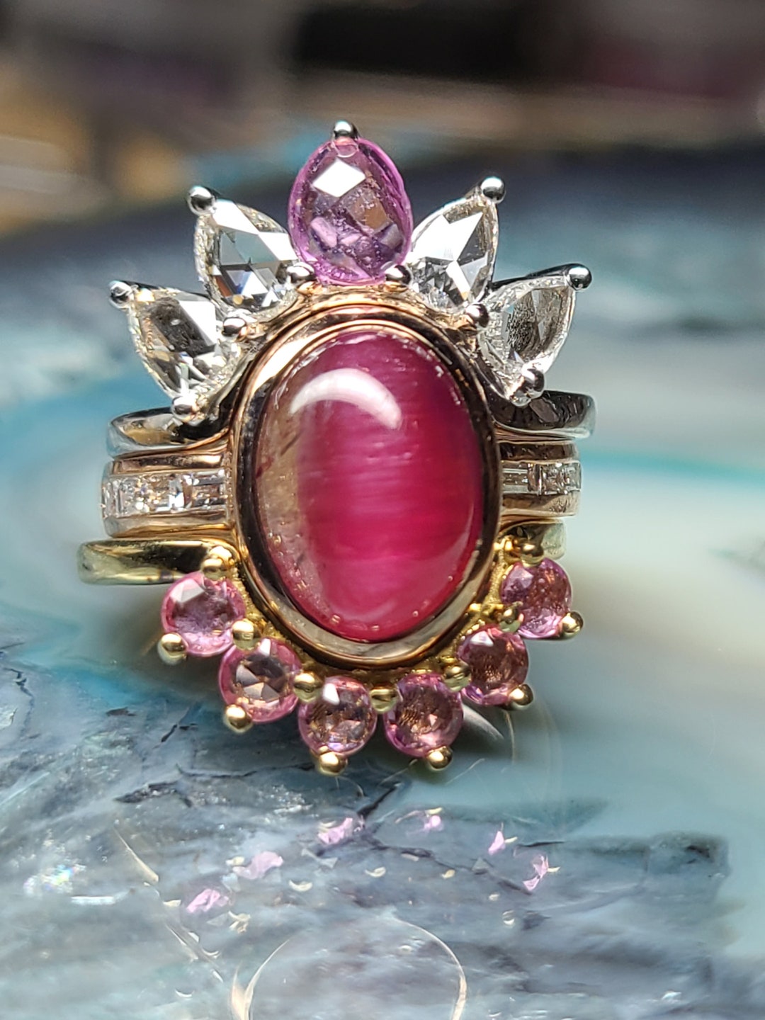 Cat's Eye Pink Tourmalinepink Sapphire and Diamond Ring. - Etsy
