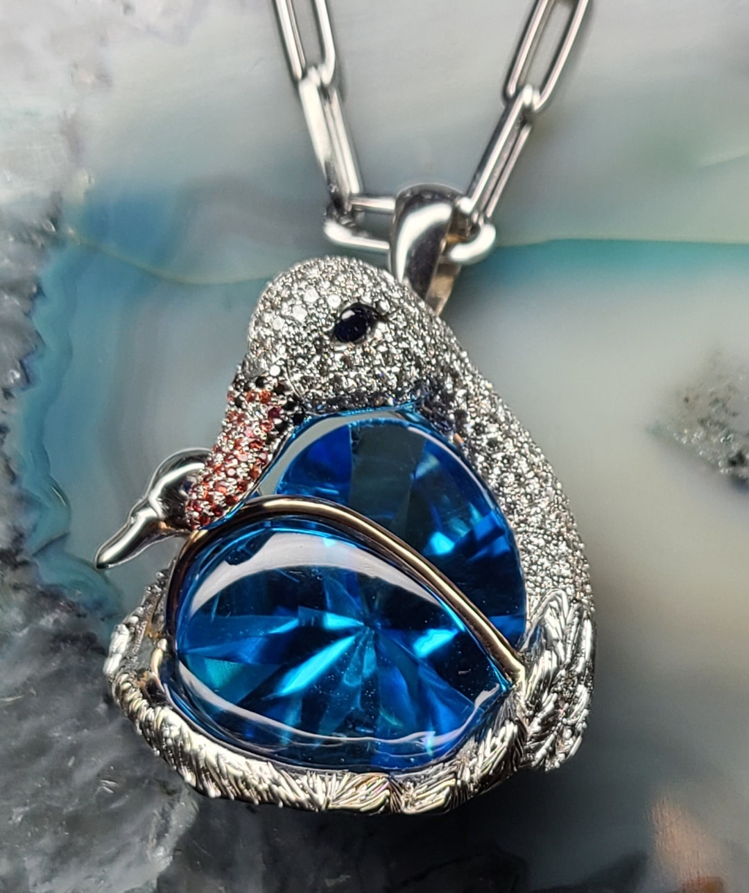 Blue Topaz and Diamond Goose and Baby Pendant. - Etsy