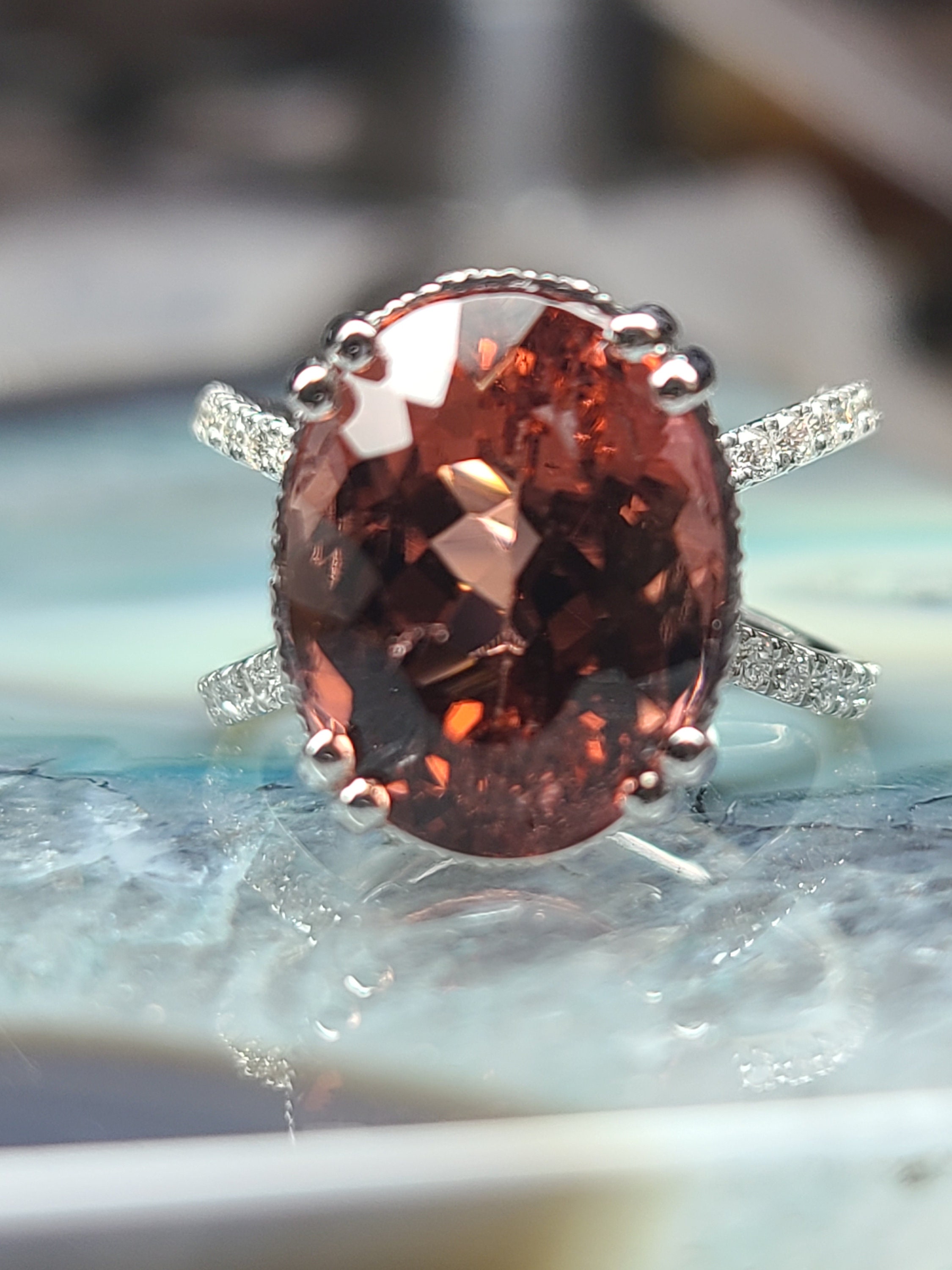 Padparadscha Color Oval Tourmaline and Diamond Ring. - Etsy