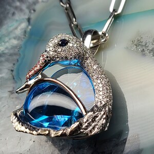 Blue Topaz and Diamond Goose and Baby Pendant. - Etsy