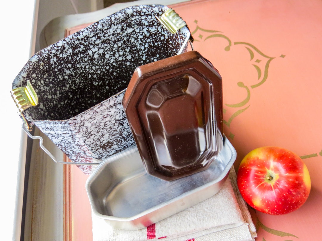 Vintage French Enamel Lunch Box: Chocolate Brown, Stippled Interior - Etsy