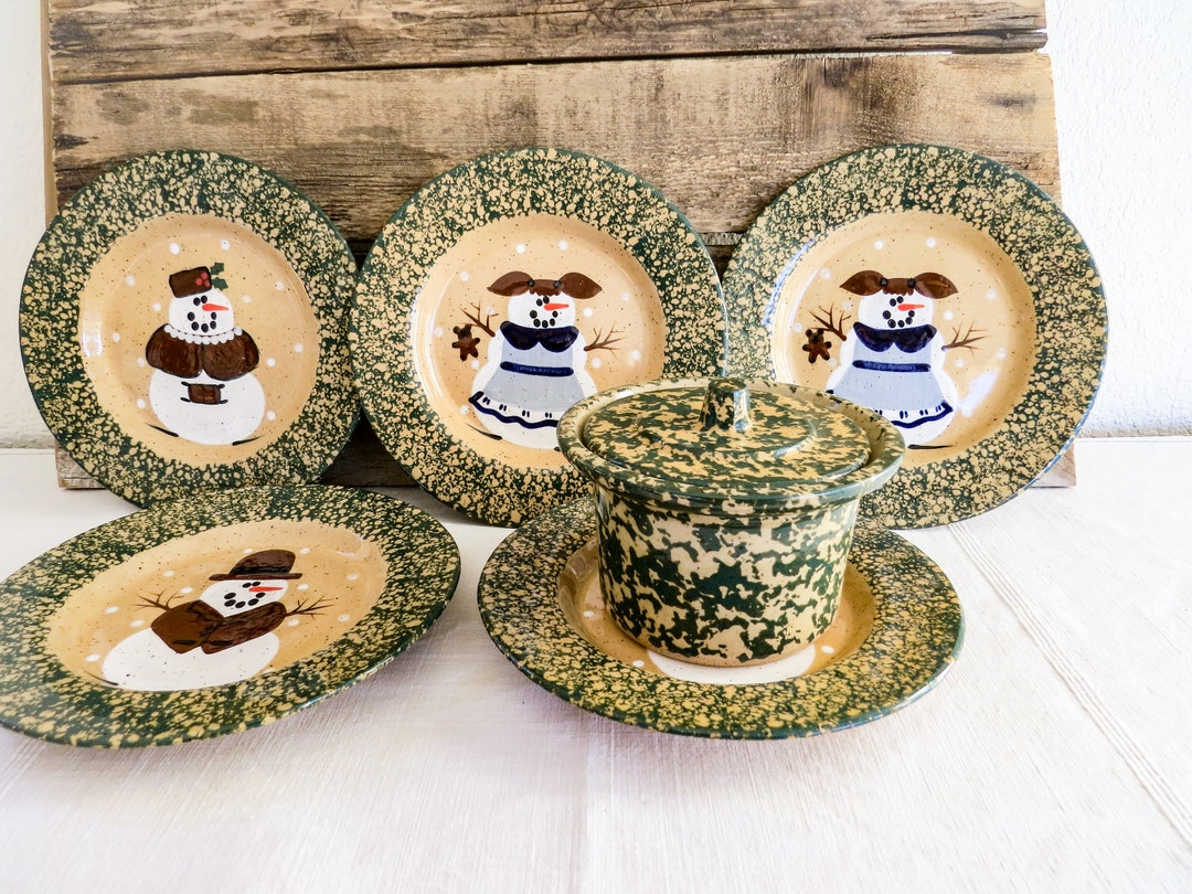 Vintage 1997 Three Rivers Pottery, Sugar Bowl Plus 5 Luncheon Plates ...