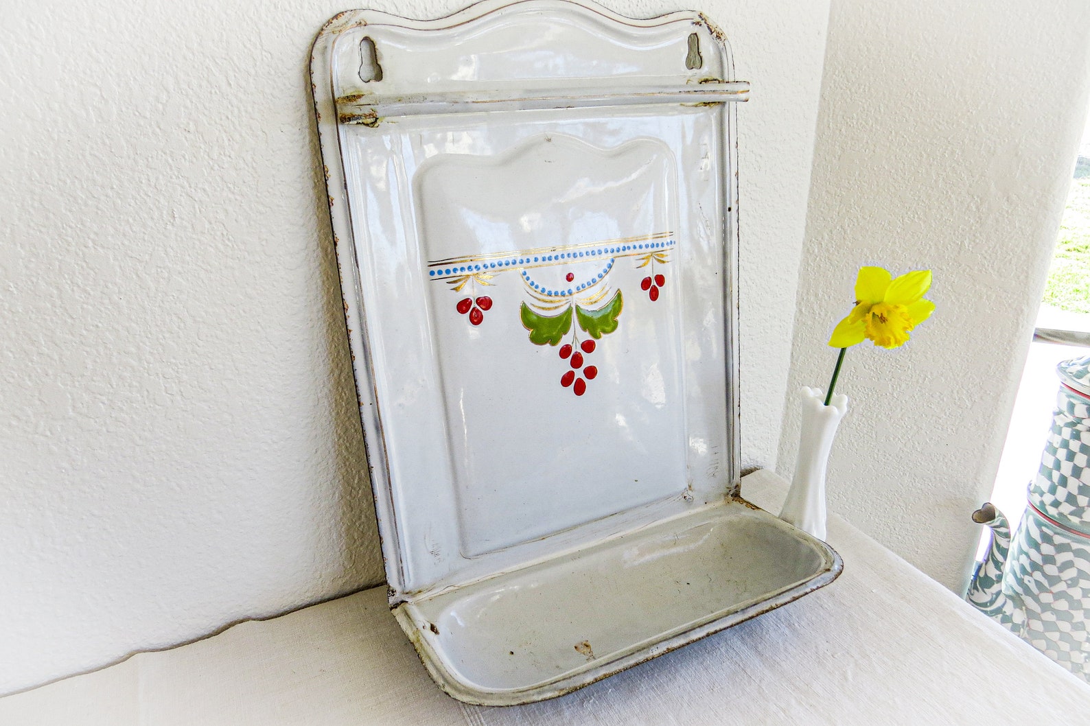 Antique French Graniteware Utensil Rack With Cherries. Early | Etsy