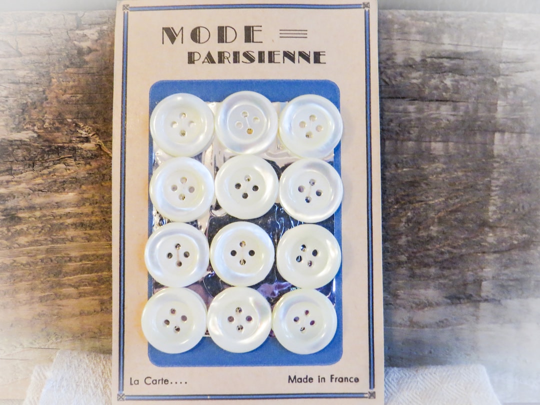 French Vintage Mother of Pearl Buttons on Card. There Are 12 Buttons on ...