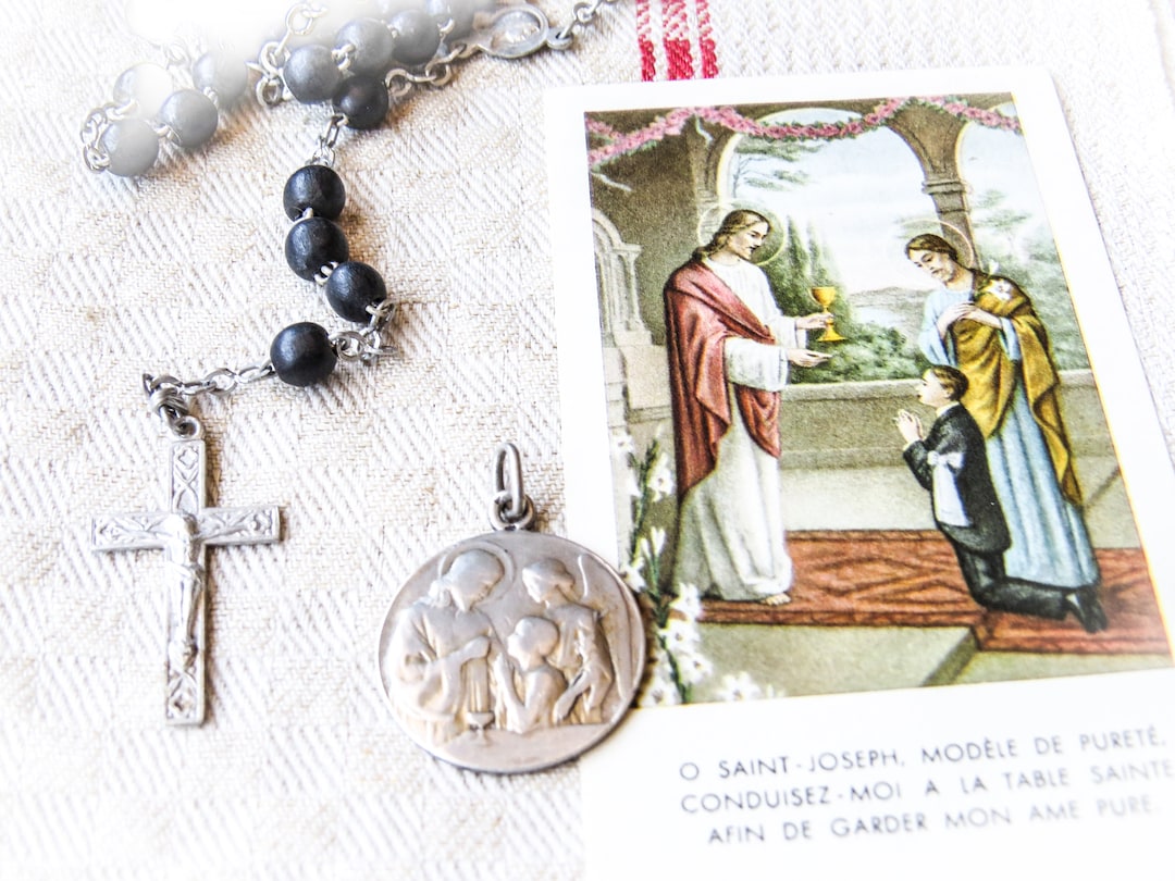 Antique French Sterling Silver First Communion Pendant, Holy Card ...